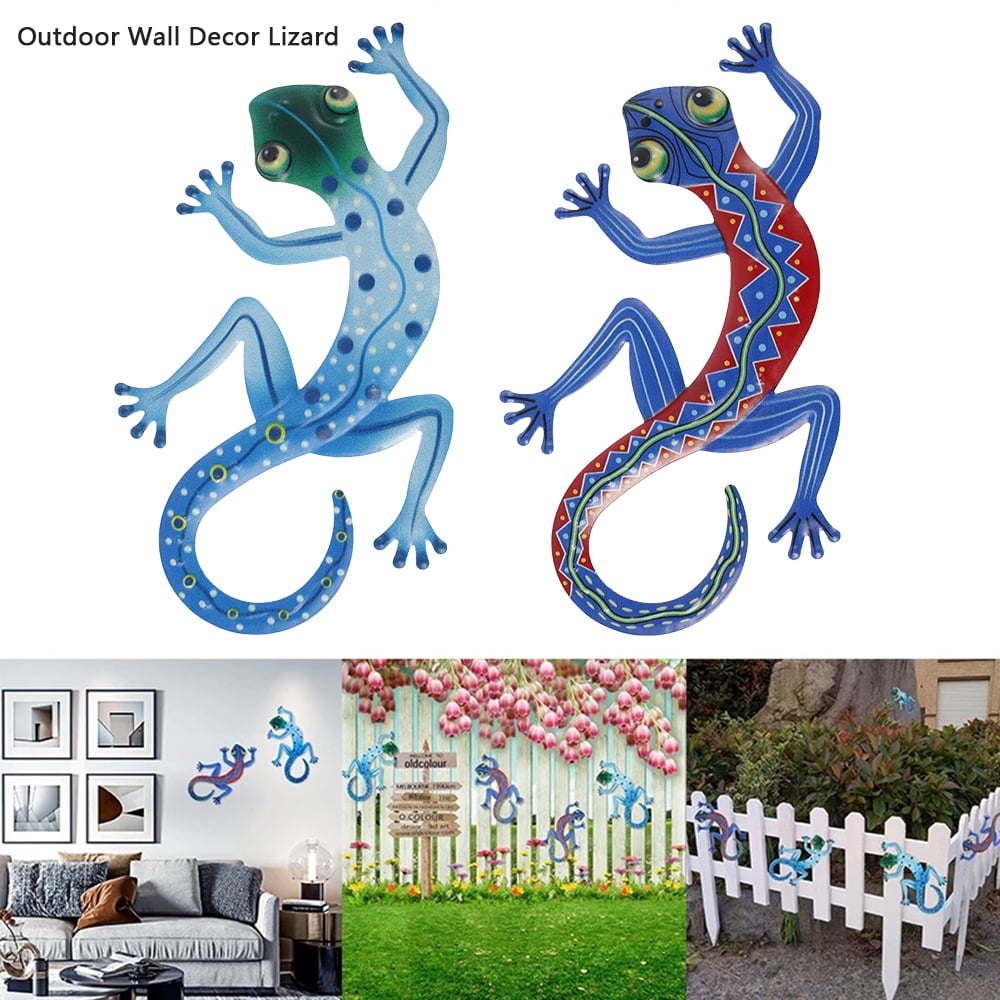 GRNSHTS 2 Pcs Metal Gecko Wall, Outdoor Wall Decor Lizard, Art Ornament ...