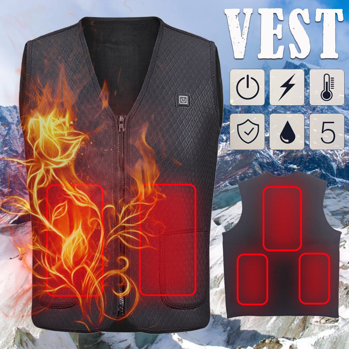 Electric Heating Sleeveless Vest Men Coat Heated Cloth Jacket USB ...