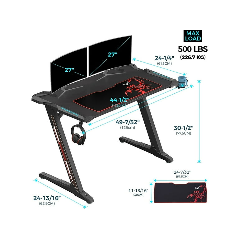 Eureka Colonel Z1 S 45 Computer Gaming Desk Black GD0075 BK STGD015 Walmart