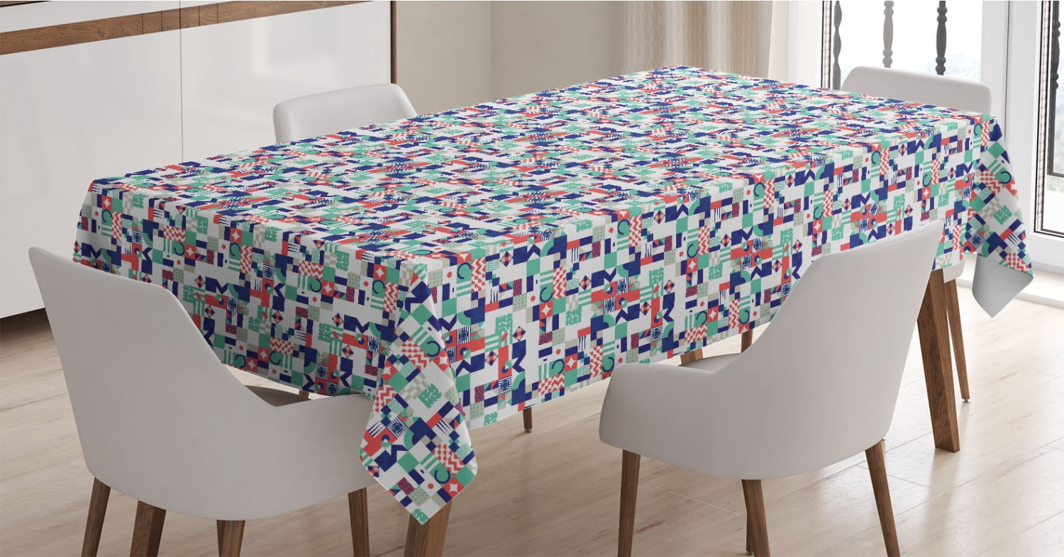 Mid Century Tablecloth, Rich Contemporary Mosaic of Funky and Pastel ...