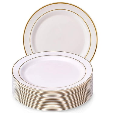 Disposable Premium Plastic Dinnerware Plate Set, Vintage - Cream, 7.5 ...
