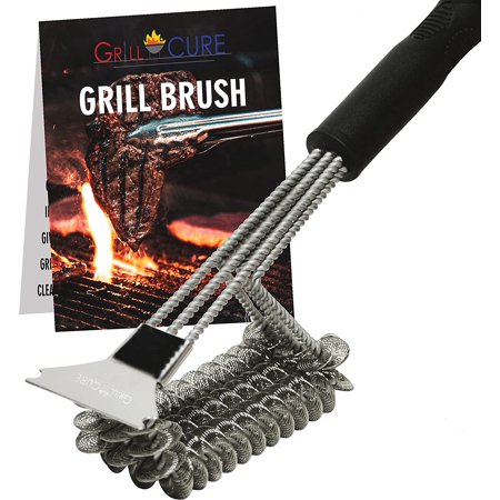 GrillCure BBQ Grill Brush and Scraper - Stainless Steel Wire Bristles ...