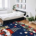 Christmas Gnome Area Rug 4x6ft Squirrel Cat Poinsettia Xmas Tree Navy ...