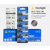 Tianqiu LR43 AG12 386A LR43H 1.5V Alkaline Coin Cell Batteries (10 ...