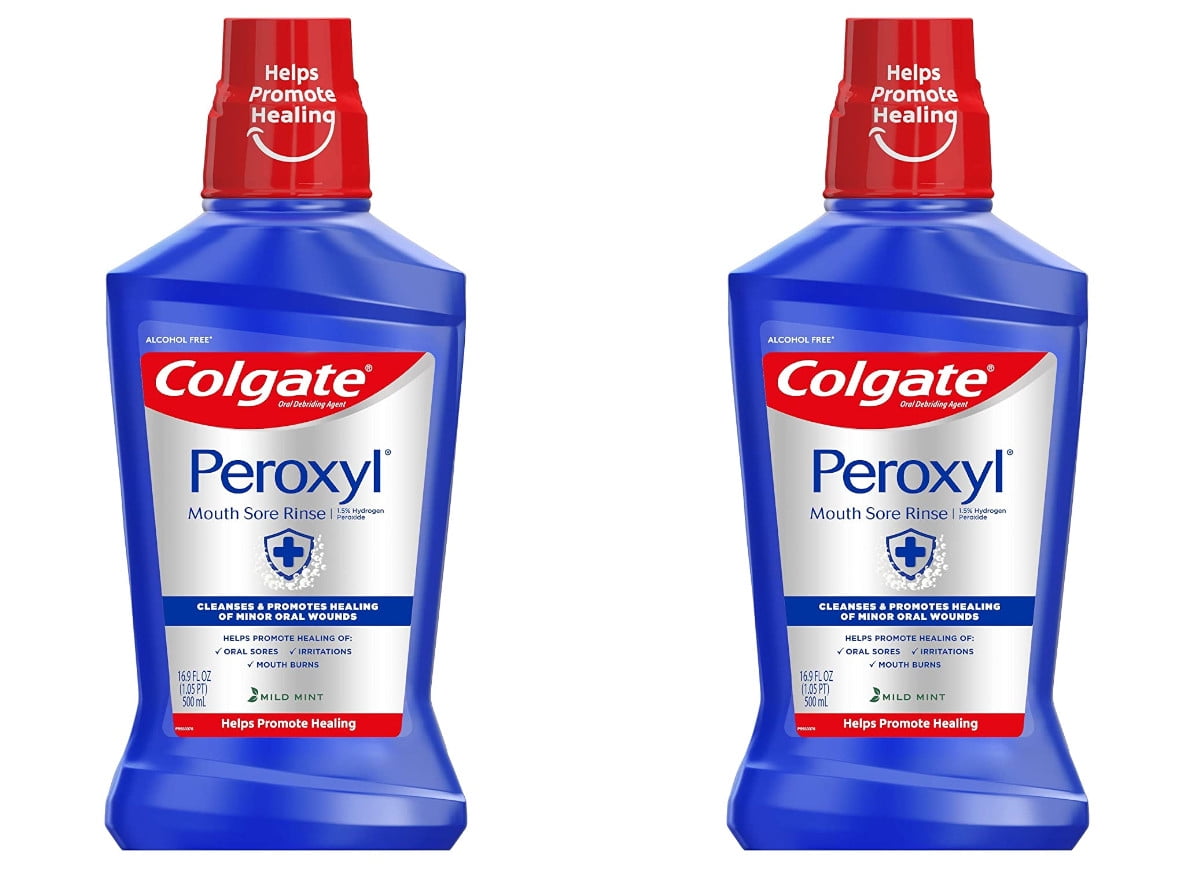 Colgate Peroxyl Mouth Sore Rinse, Mild Mint, 16.9 oz (Pack of 2 ...