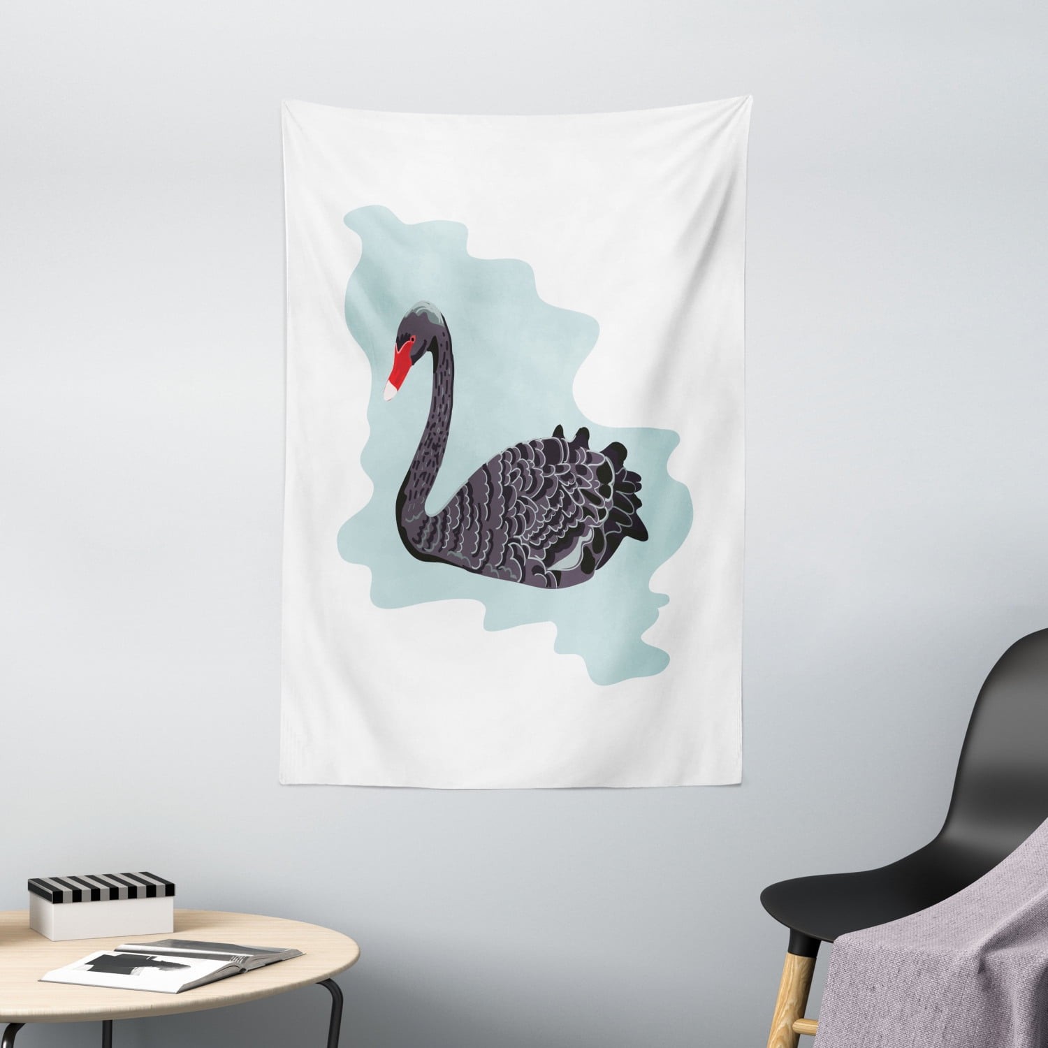 Swan Tapestry, Digital Drawn Aquatic Bird with Long Neck, Wall Hanging ...