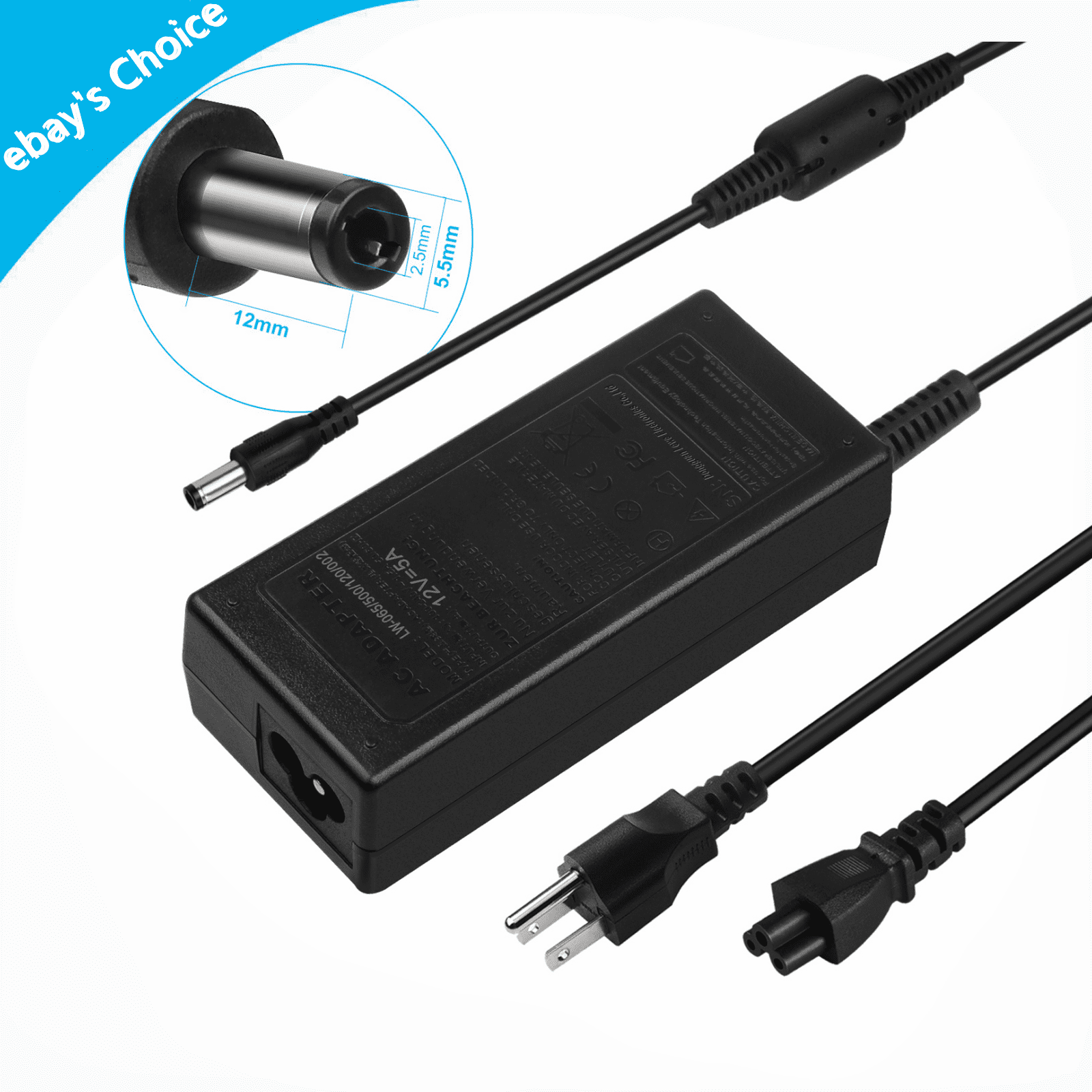 12V 5A AC Adapter For Viewsonic ADPC1260AB LCD Monitor Charger Power ...