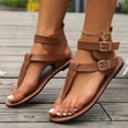 Brown Ladies Versatile Plus Size Thong Shoes With Solid Color Buckle ...