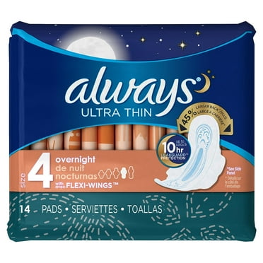 Always Maxi Overnight Pads with Wings, Size 4, Overnight, Unscented, 26 ...