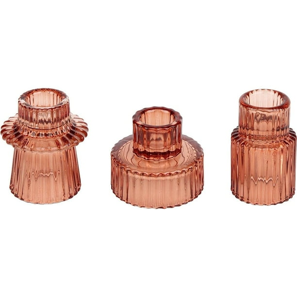 HofferRuffer Set of 3 Taper Glass Candle Holders, Tealight Candlestick ...