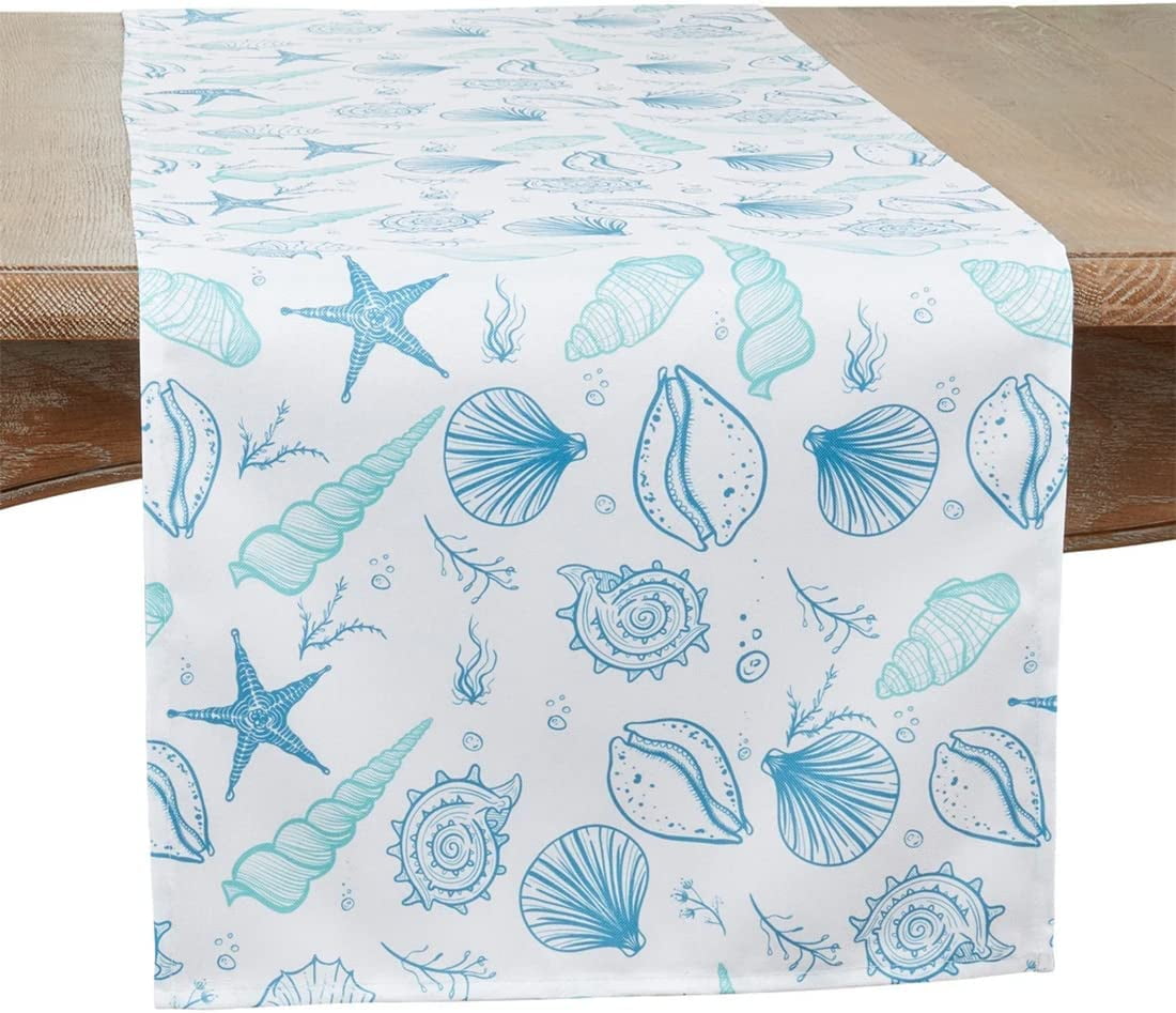 Fennco Styles Coastal Seashells Table Runner 16" W x 70" L - Blue ...