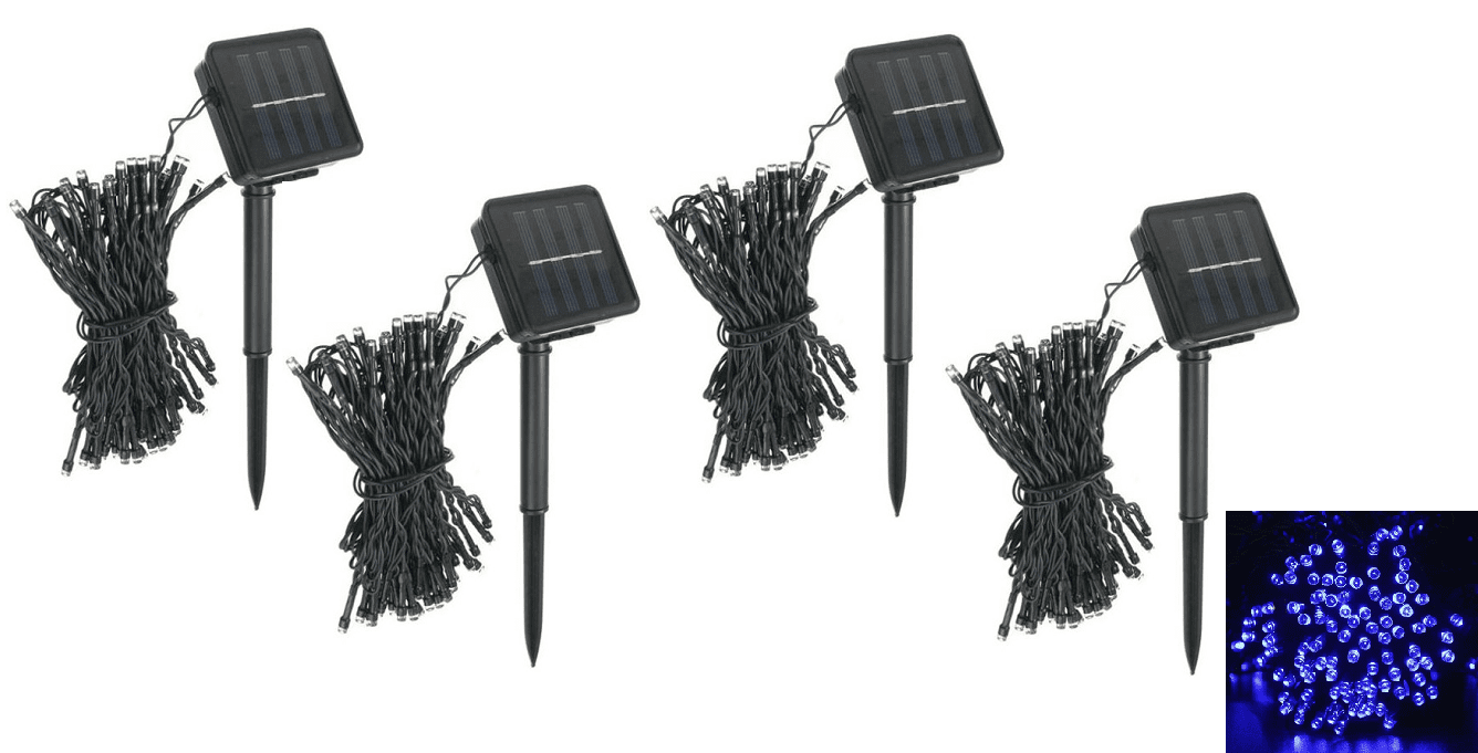 Pack of 4 100 LED Blue Outdoor Solar String lights for Garden Wedding ...