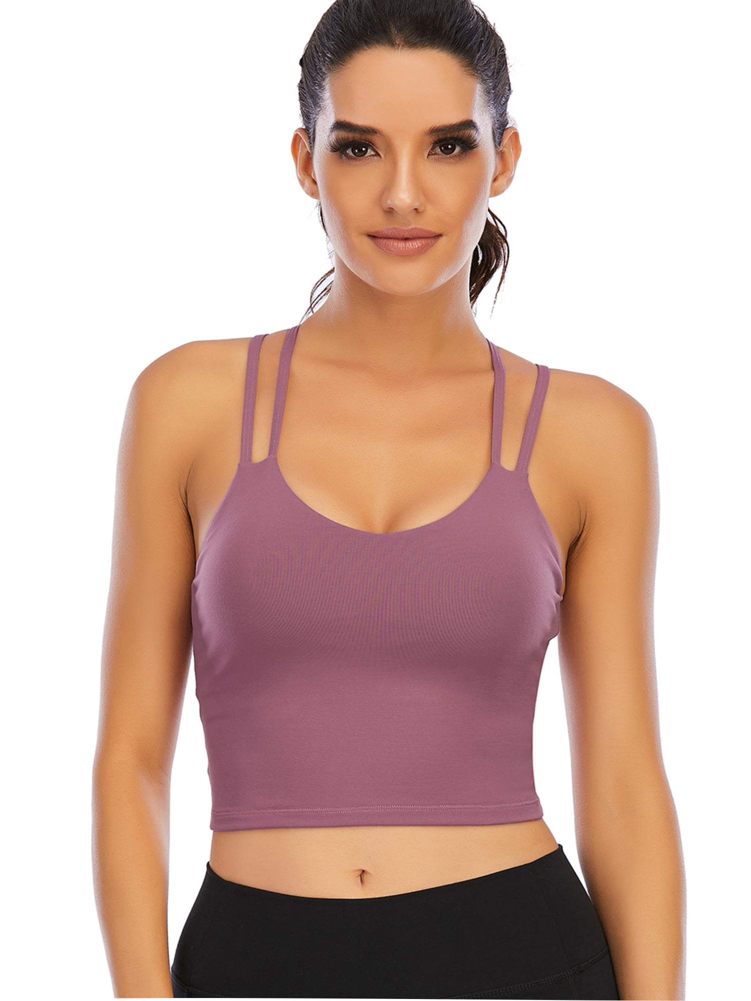 Lelinta Sports Bras For Women Padded Longline Yoga Cami Crop Tank Tops With Built In Bra