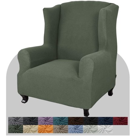 Super Stretch Wingback Chair Slipcover 1-Piece Soft Spandex Jacquard ...