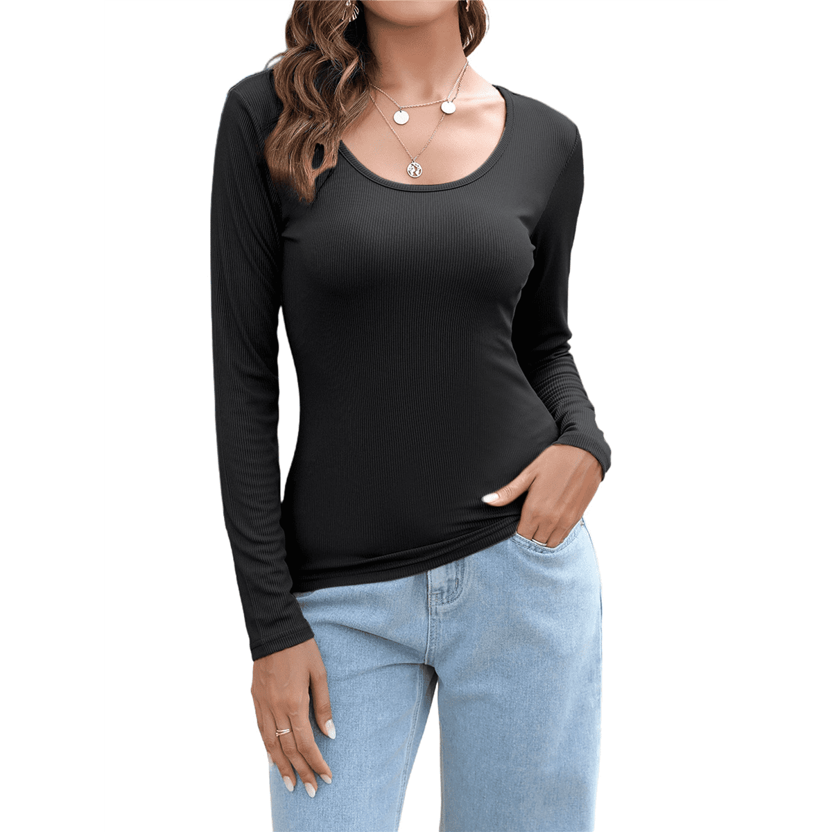 Click here for Unbranded Womens Solid Plain Scoop Neck Tight Slim... prices