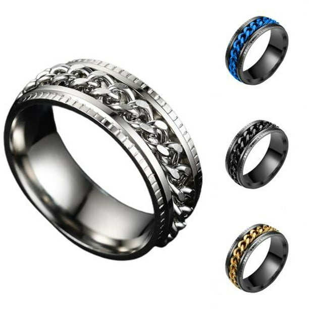 SPRING PARK Men Fashion Ring,Stainless Steel Black Rotating Chain ...