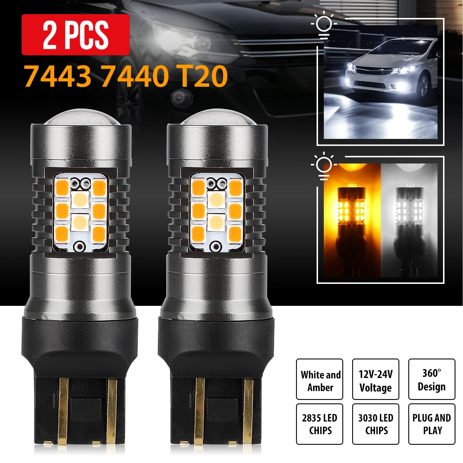 7443 Dual Color Turn Signal Lamp Lights, TSV Super Bright 7443 7440 T20 ...