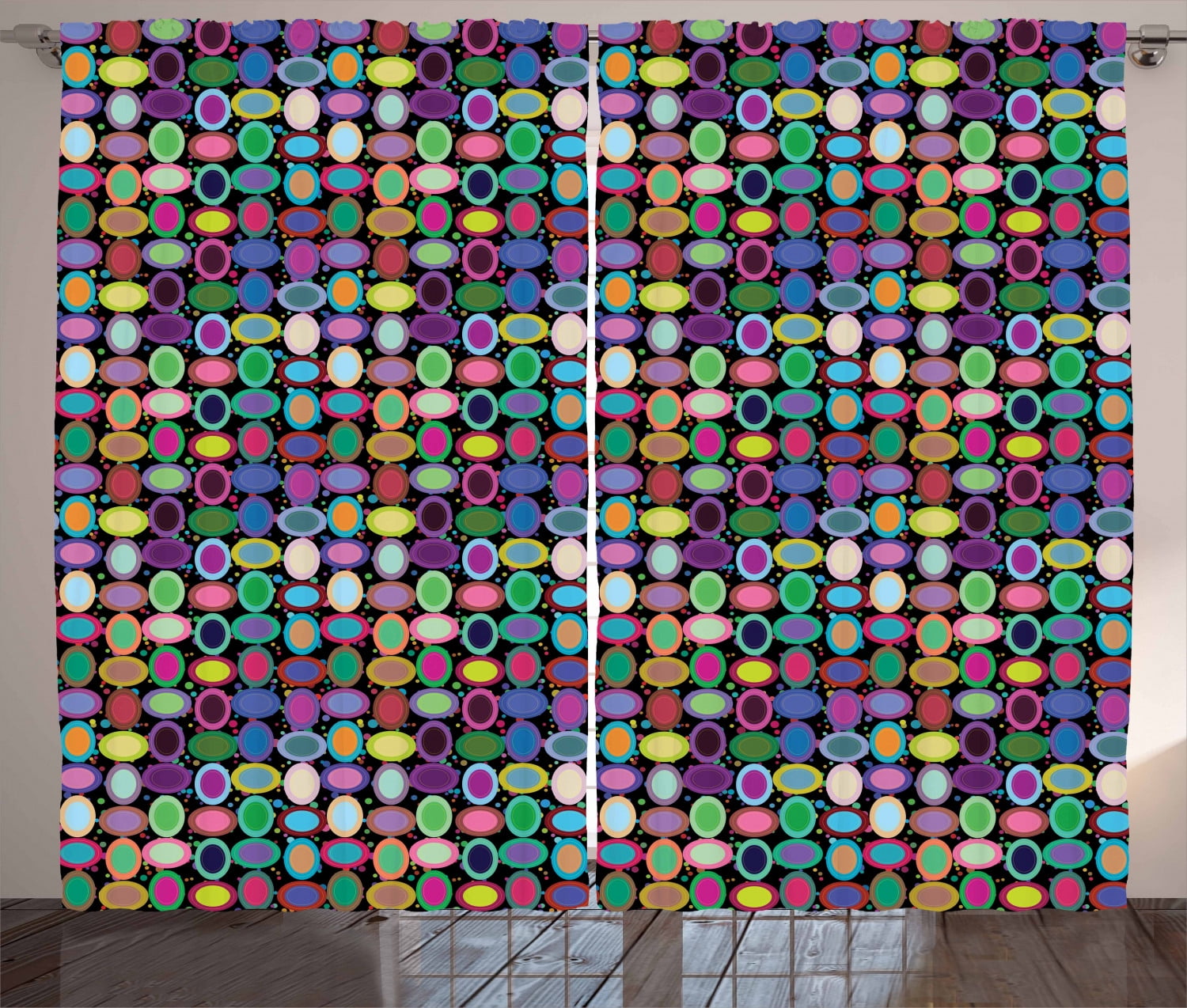Geometric Curtains 2 Panels Set, Abstract Colorful Figures and Tile of ...