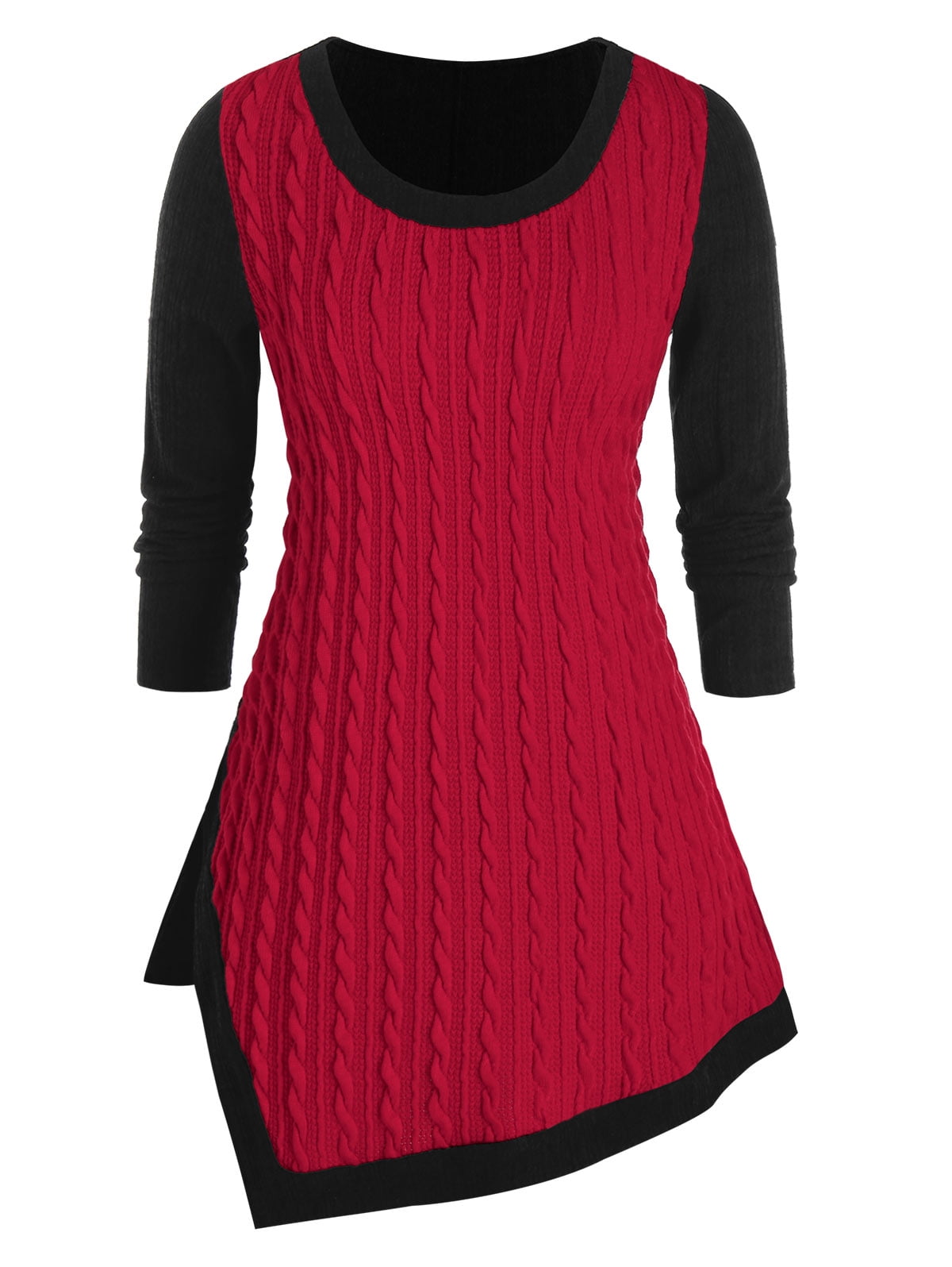 Rosegal Plus Size Bicolor Cable Knit Uneven Hem Tunic Sweater Multi 2x