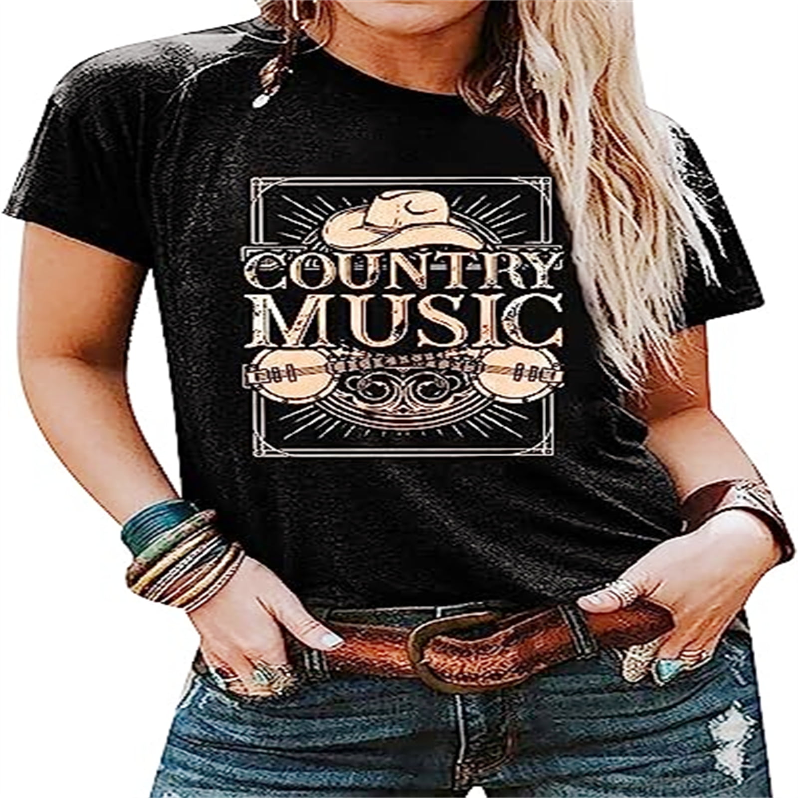 Country Music Tshirt Women Vintage Graphic Tees Funny Western Cowboy ...