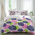 4 Piece Duvet Cover Set Queen, Boho Navy Pink Monstera Leaves Soft ...