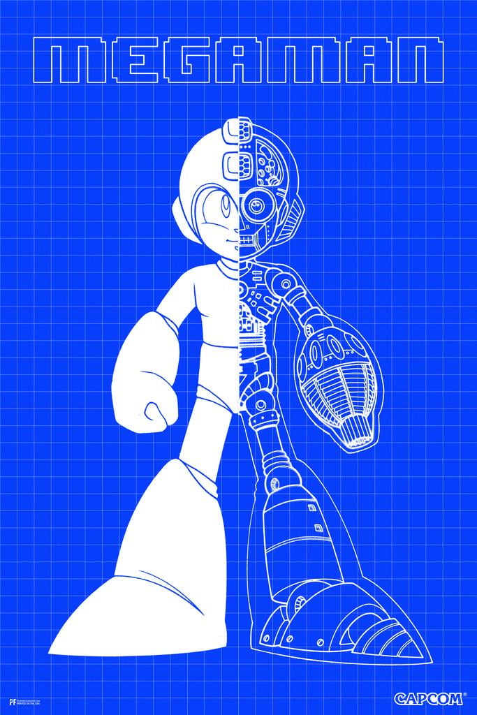 Mega Man Blueprint Art Video Game Video Gamer Classic Retro Vintage 90s ...