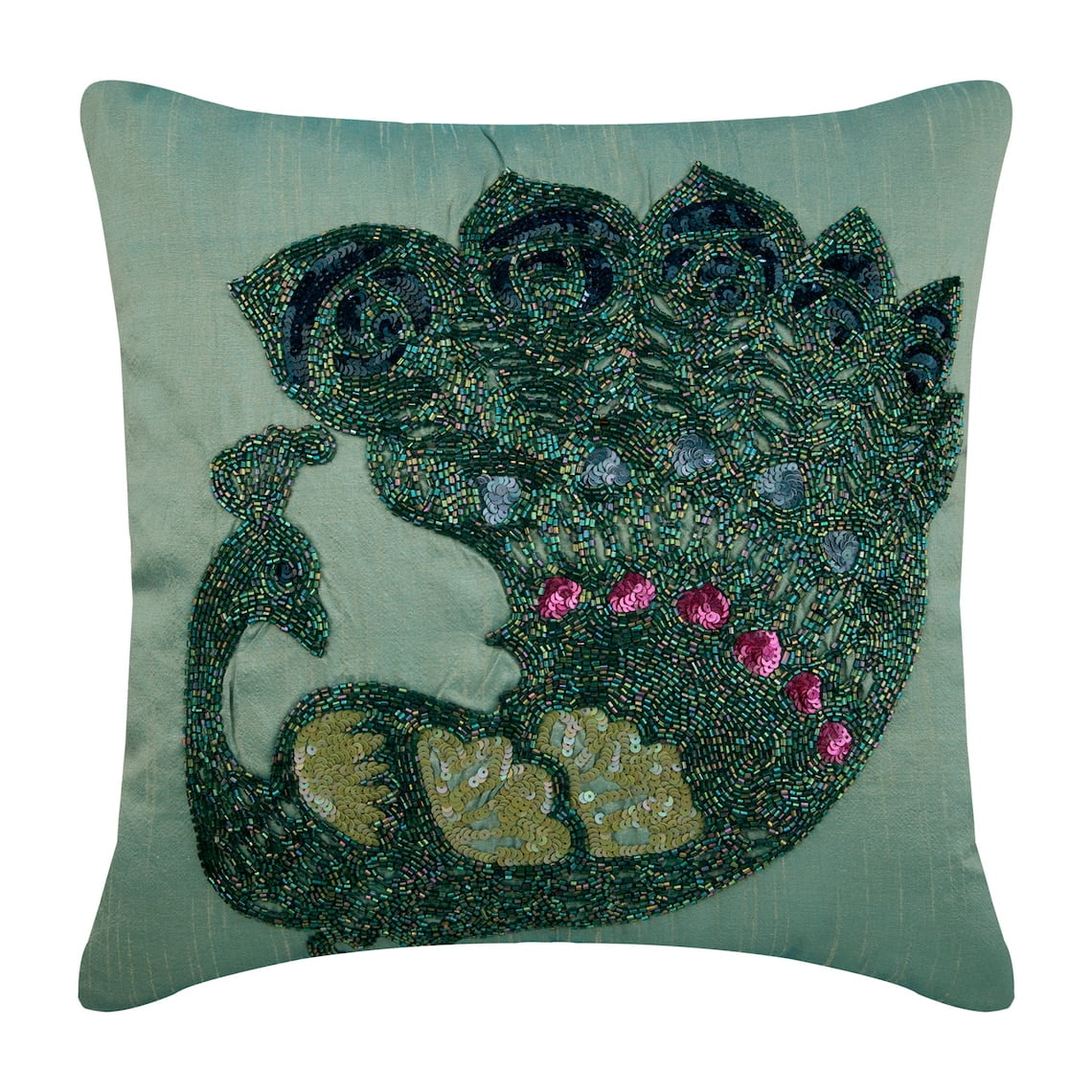 Pillow Case Covers, Blue Pillow Shams, Beaded Peacock Pillow Sham ...