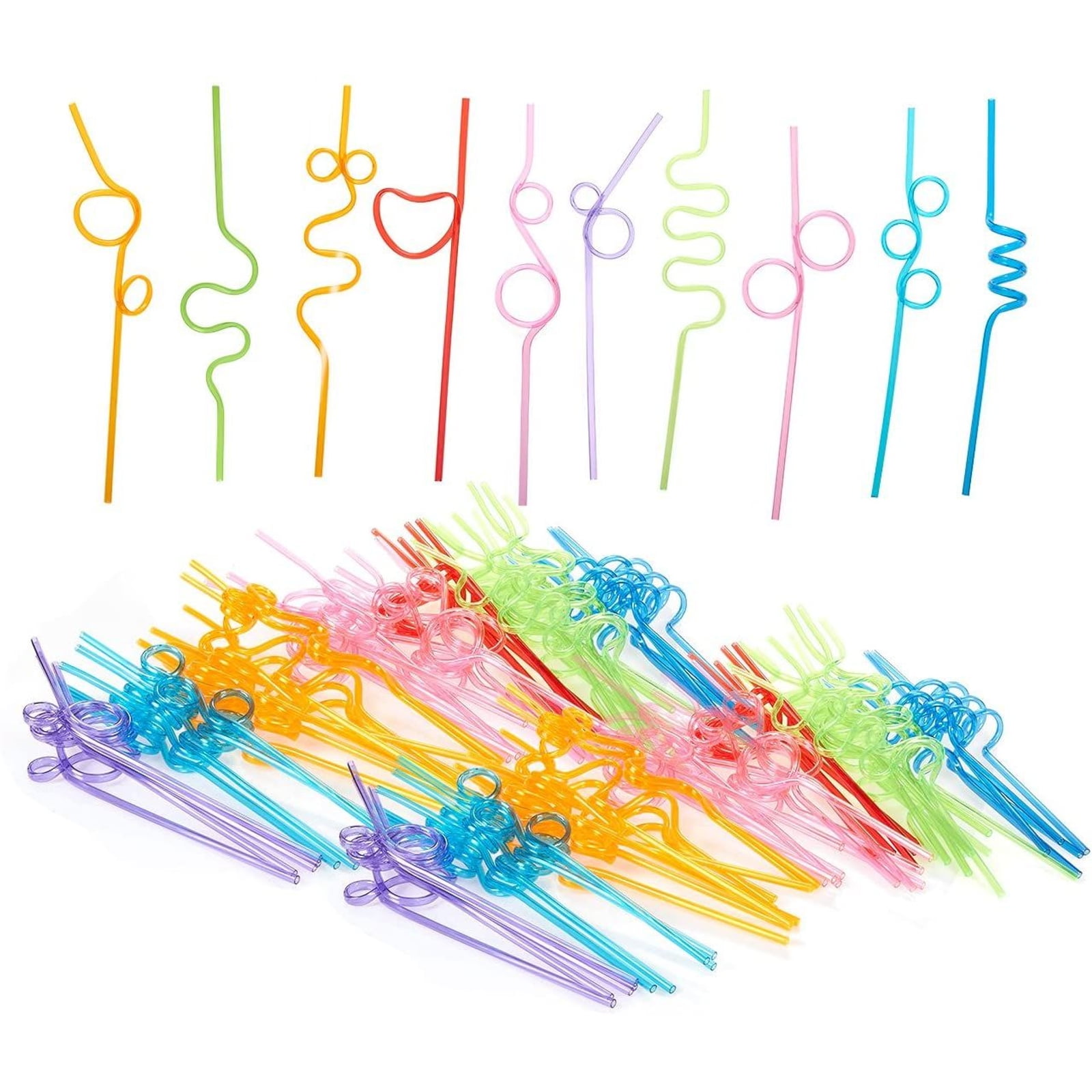 100 Pack Loopy Crazy Plastic Straws for Kid's Birthday Party, Classroom ...