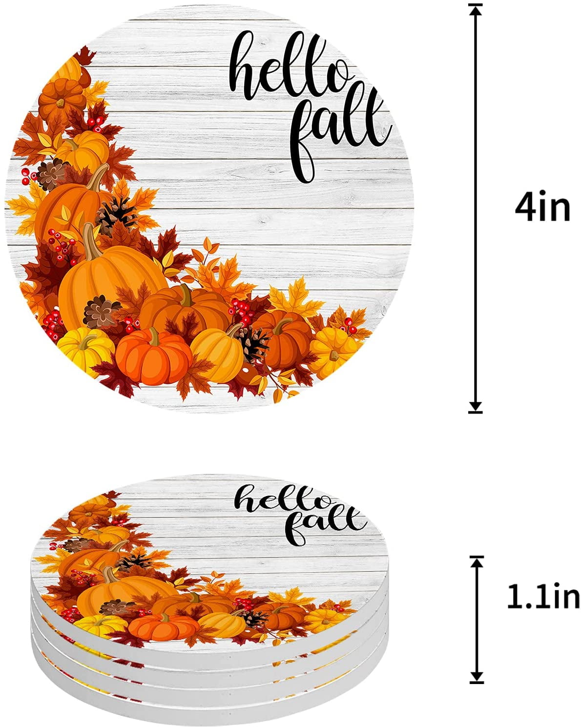 FMSHPON Hello Fall Pumpkin Retro Maple Leaves on Wood Plank Set of 8 ...