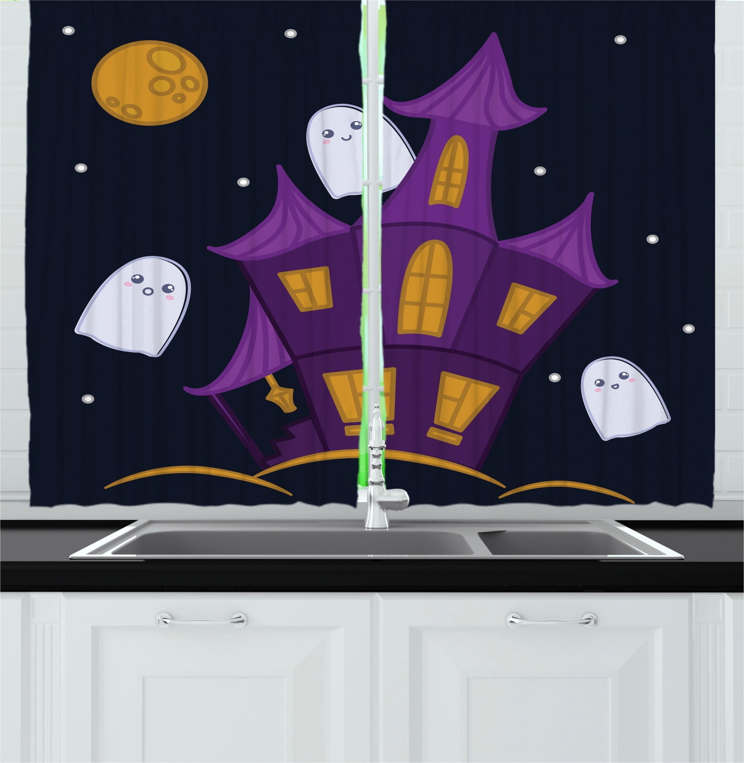 Ghost Curtains 2 Panels Set, Dark Night Haunted House with Ghosts ...