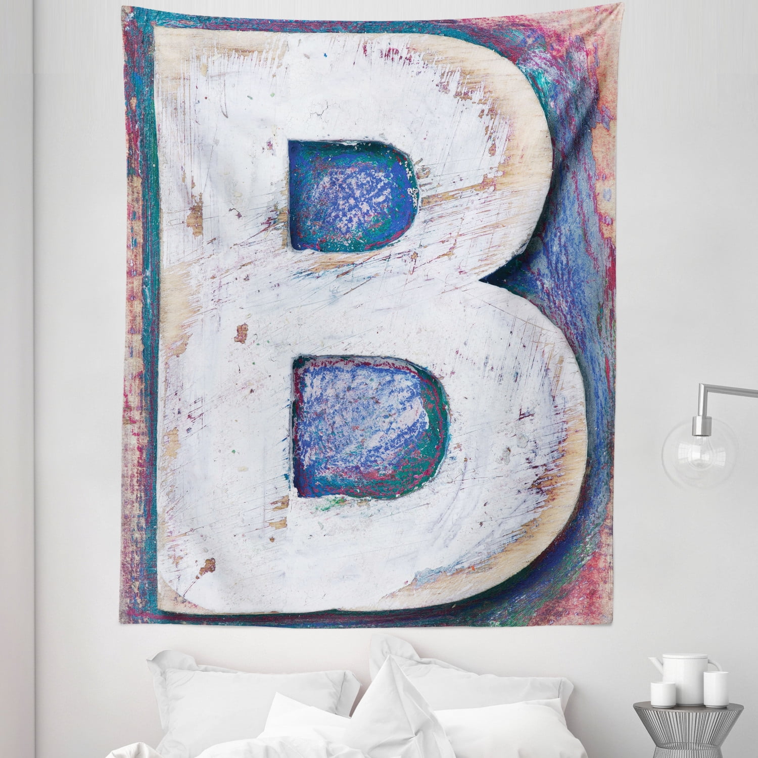 Letter B Tapestry, Printing Design Wooden Block Letters Capital Rough ...