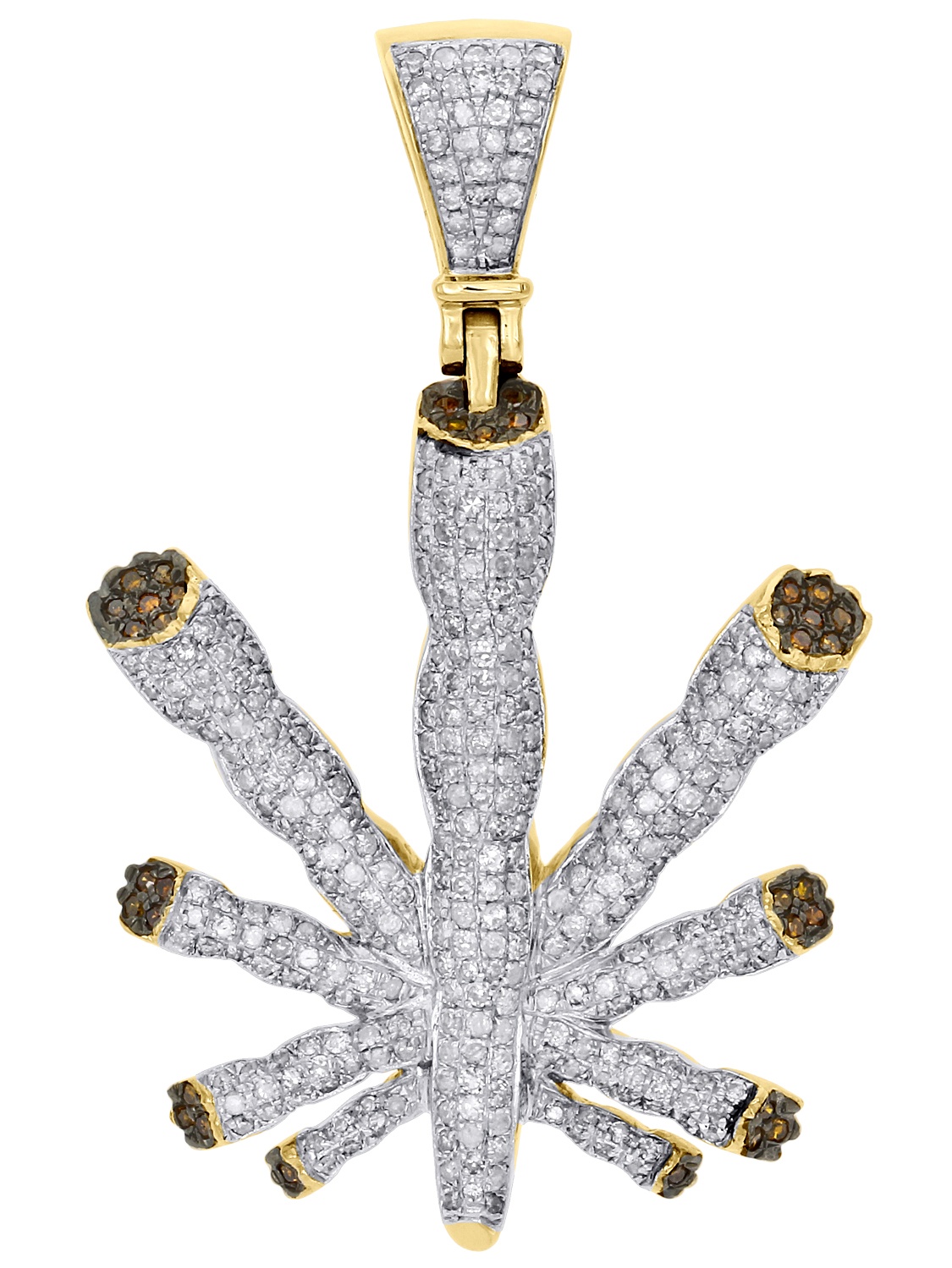 10K Yellow Gold Real White & Red Diamond Marijuana Leaf 1.90" Weed ...