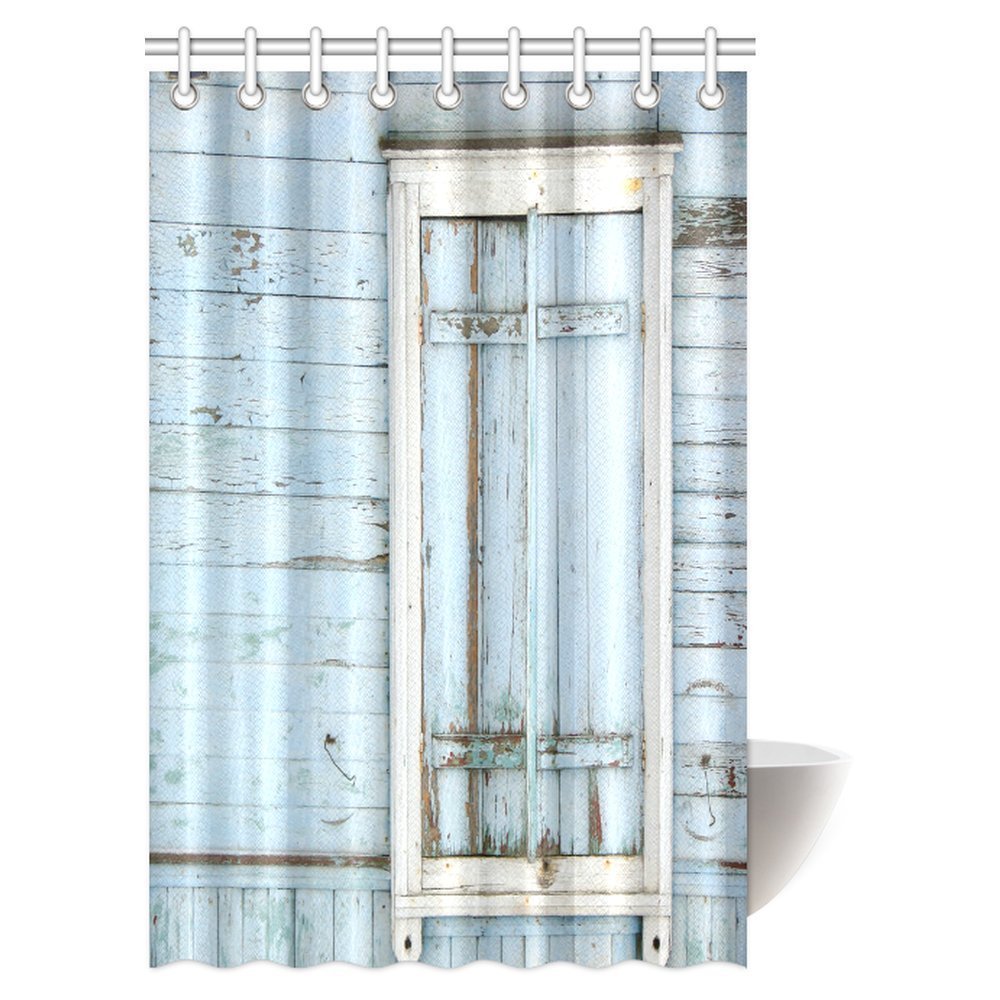 MYPOP Rustic Shower Curtain, Cracked Peeling Paint on Old Wooden Window ...