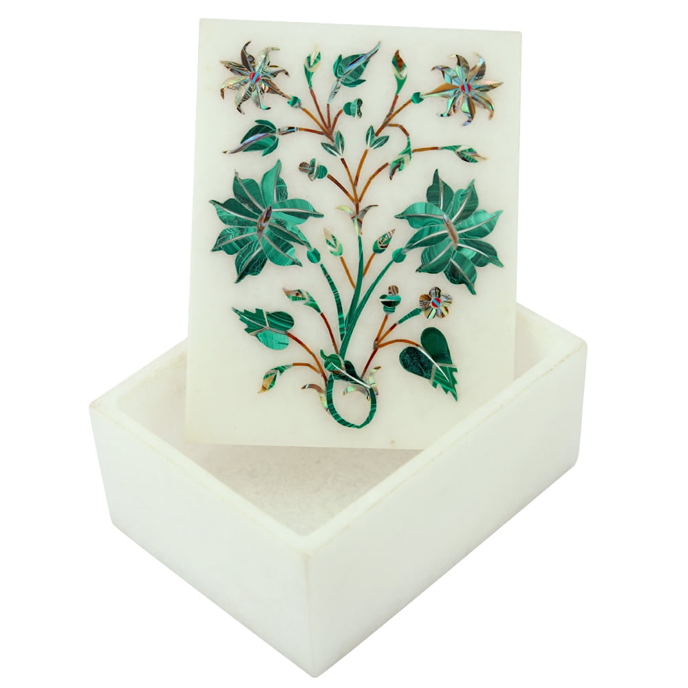 Decorative White Marble Jewelry Storage Box Malachite Stone Art ...