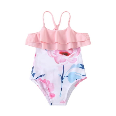 XZNGL Toddler Bathing Suit Girl Toddler Baby Girl Floral Ruffle Beach ...