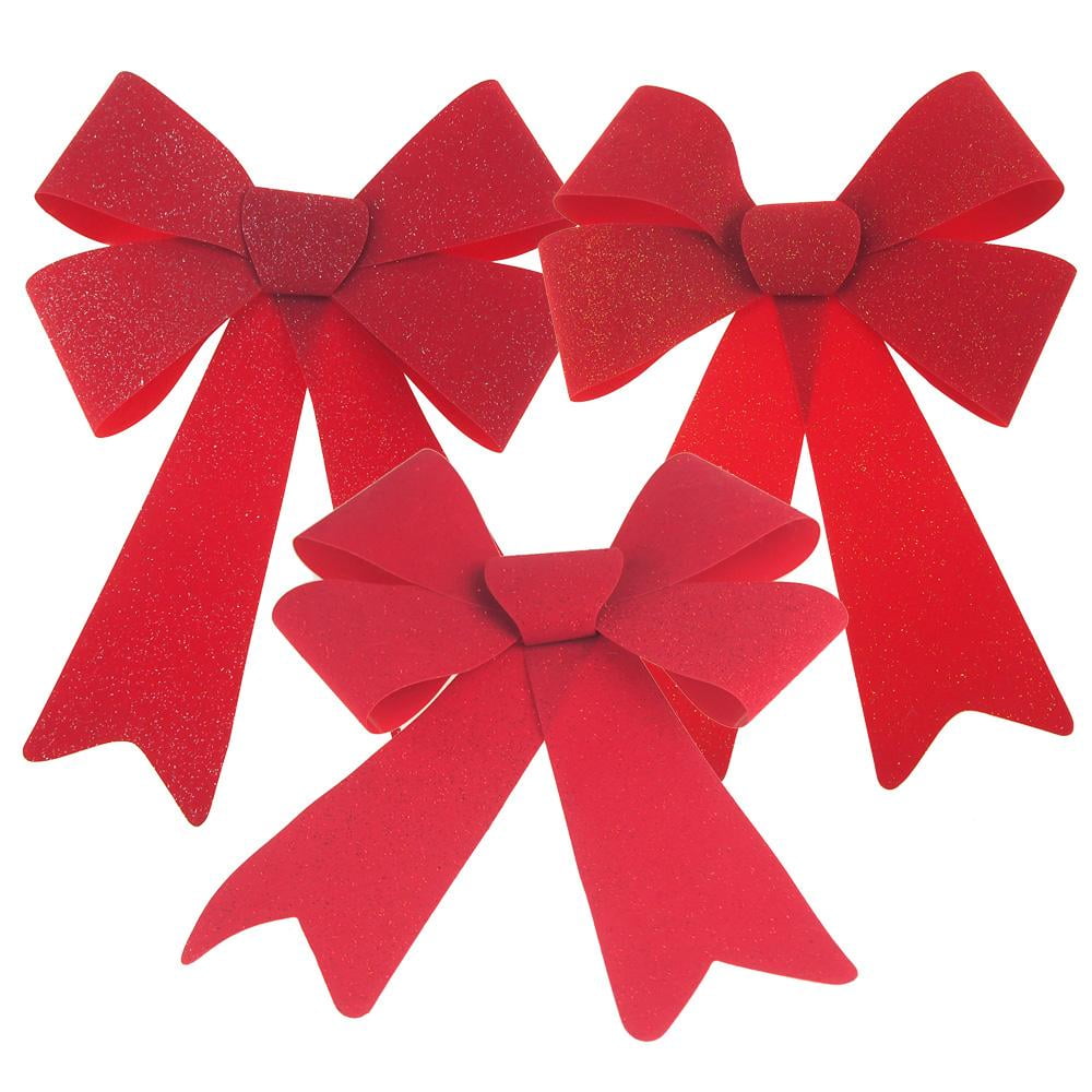 Christmas Red Plastic Bow with Assorted Glitter, 14-Inch, 3 Piece ...