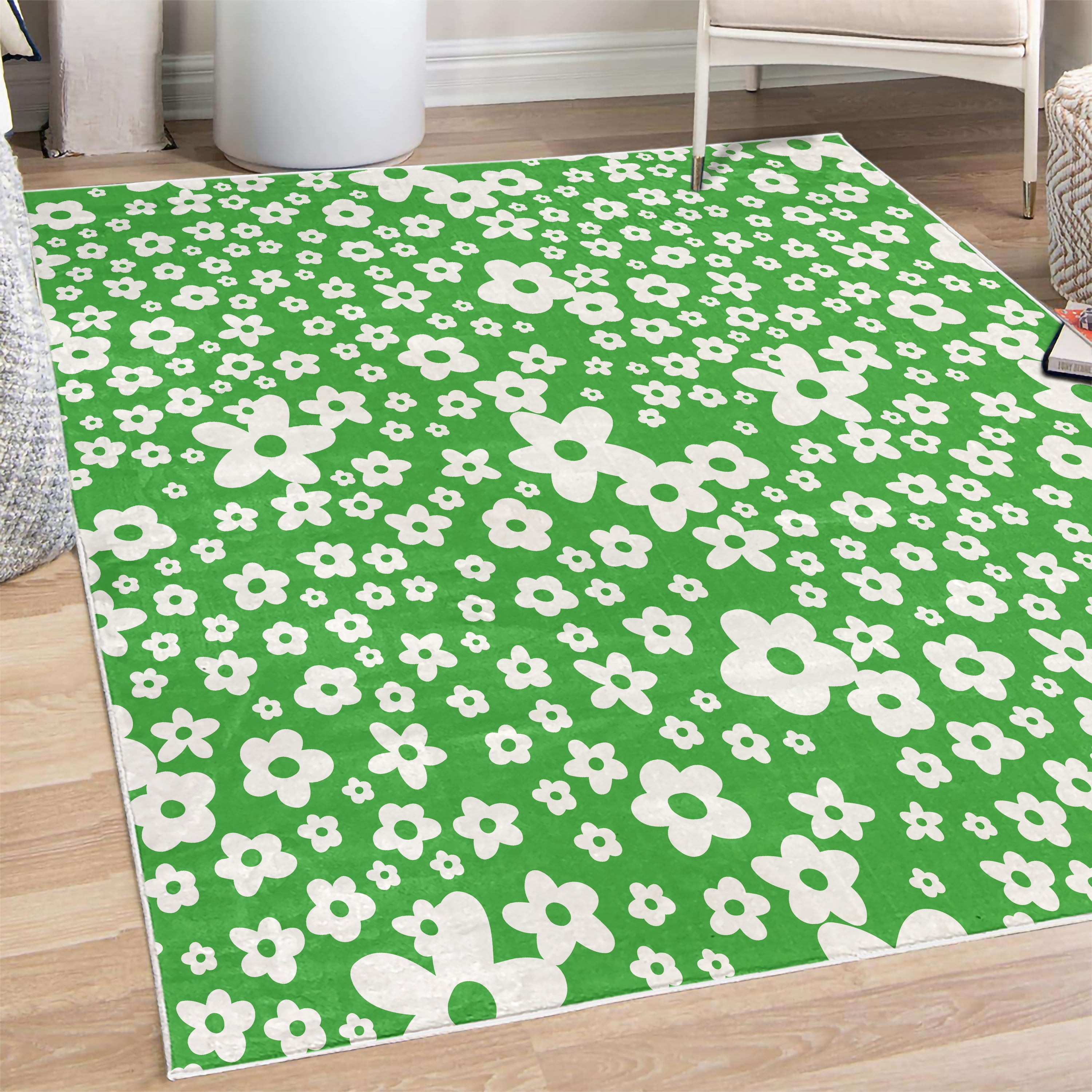 Floral Decorative Rug, Graphic Daisy Blossoms Design Colorful ...