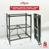 Origami R3 Foldable 3-Tiered Metal Shelving Unit & Storage Rack with ...