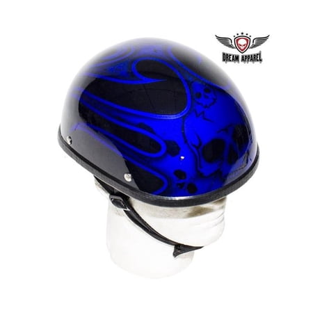 Shiny Blue Motorcycle Novelty Helmet with Burning Skull - Large ...