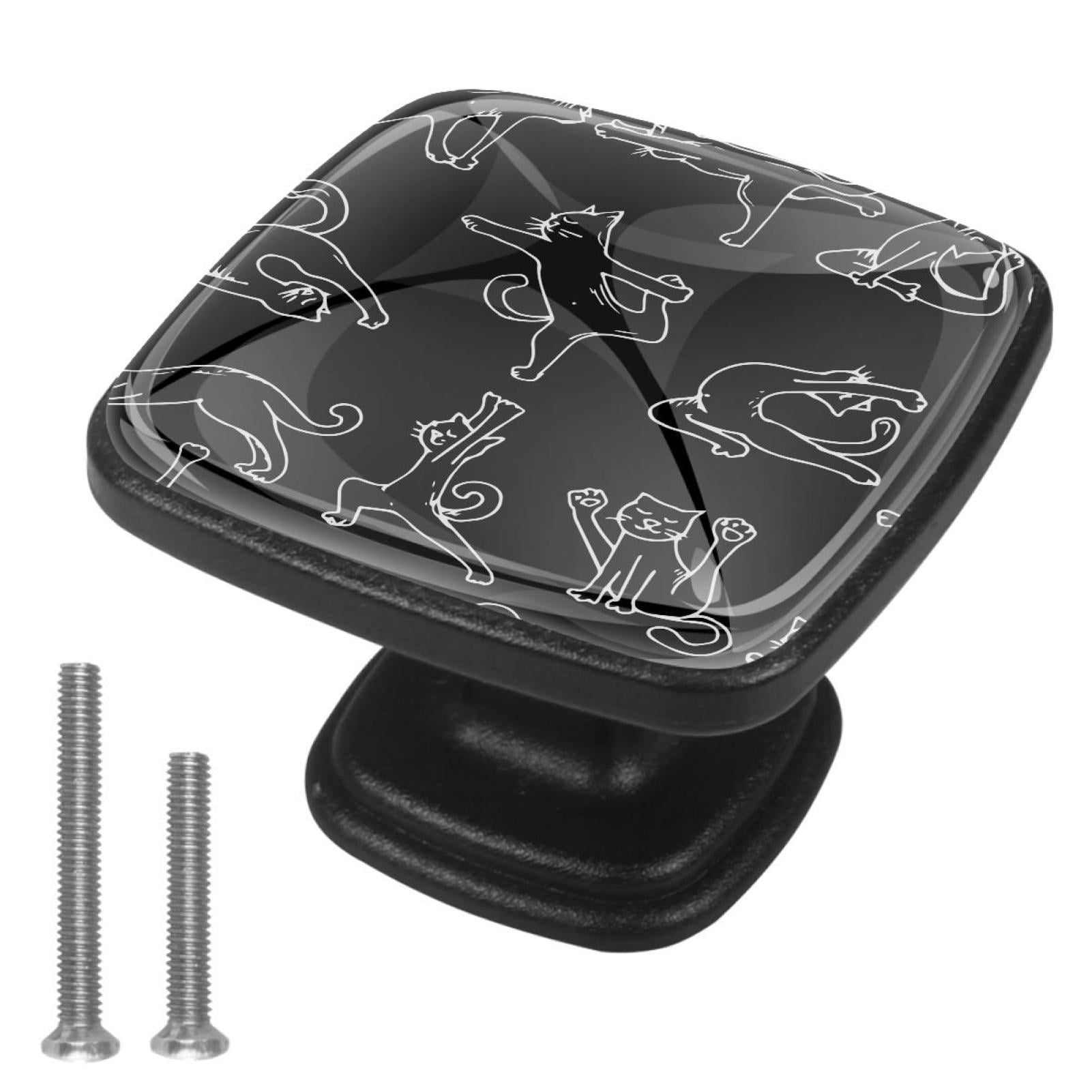 4 Pcs Cabinet Handle Drawer Pulls Yoga Cats Knobs with Screws Square ...