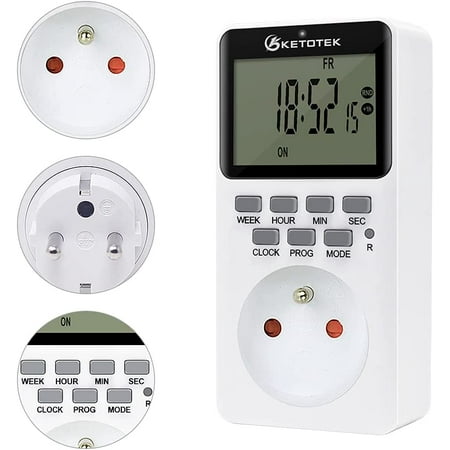 Plug-in Digital Timer Outlet Socket 16A 3600W LCD Display 20 Groups On/Off Programmable Timer 24 ...