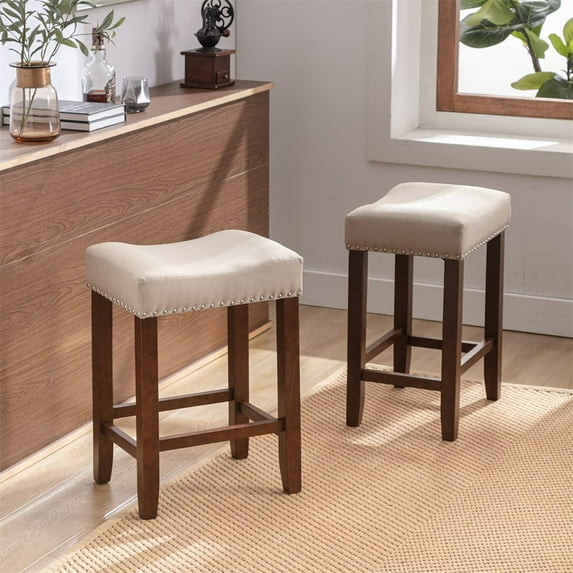 Bar Stools Set of 2, Backless Square Counter Stool Solid Wood Legs ...