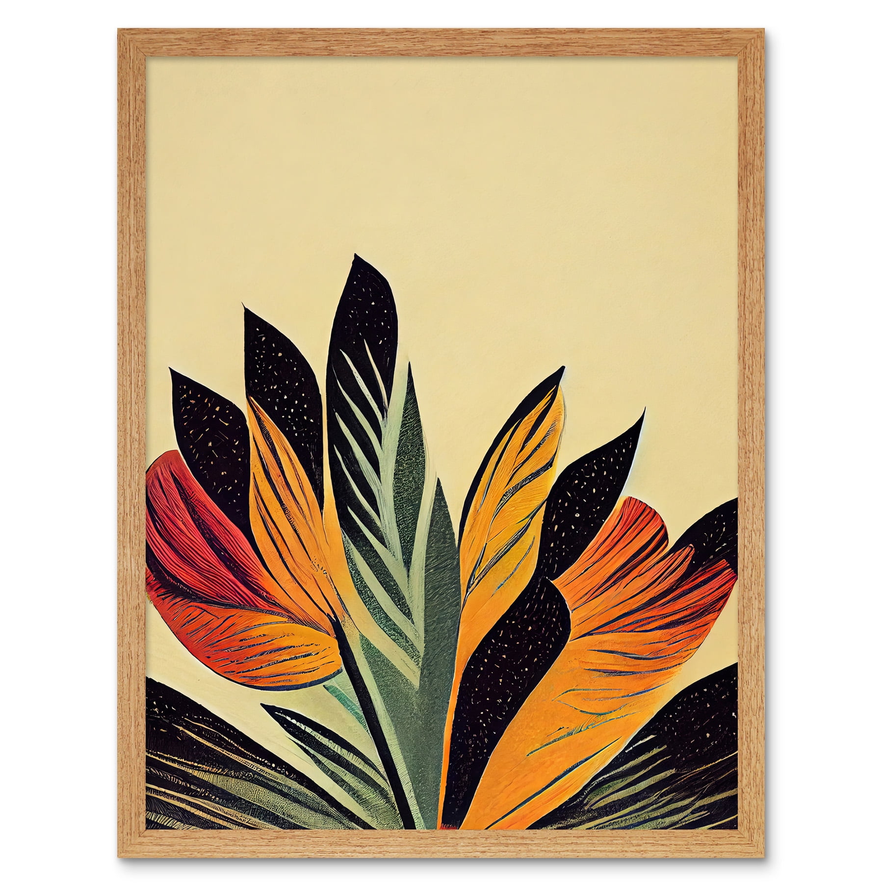 Abstract Retro Art Nouveau Flowers in Bloom Black Gold Art Print Framed ...