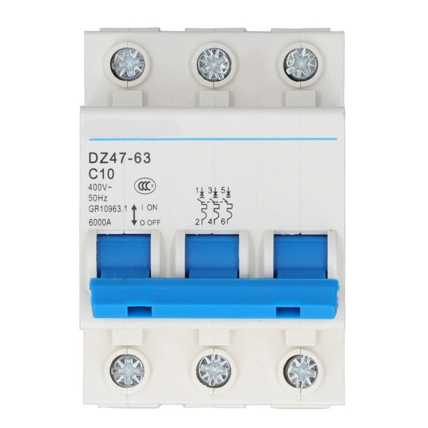 Circuit Breaker Overload Protector 3 Pole 10A Miniature DIN Rail Mount ...