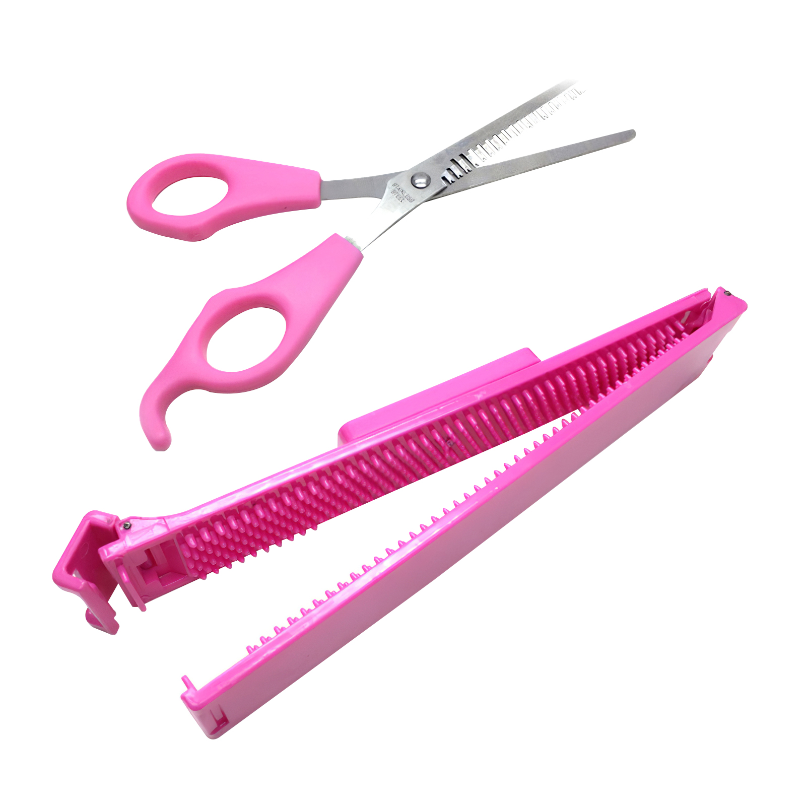 Straight Bang Cutting Tool Set Scissor Ruler Clip Pink Plastic straight-bang-cutting-tool-set-scissor-ruler-clip-pink-plastic