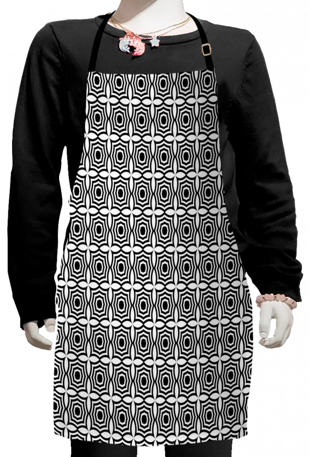 Geometric Kids Apron, Continuous Pattern of Monochrome Style Pointy ...