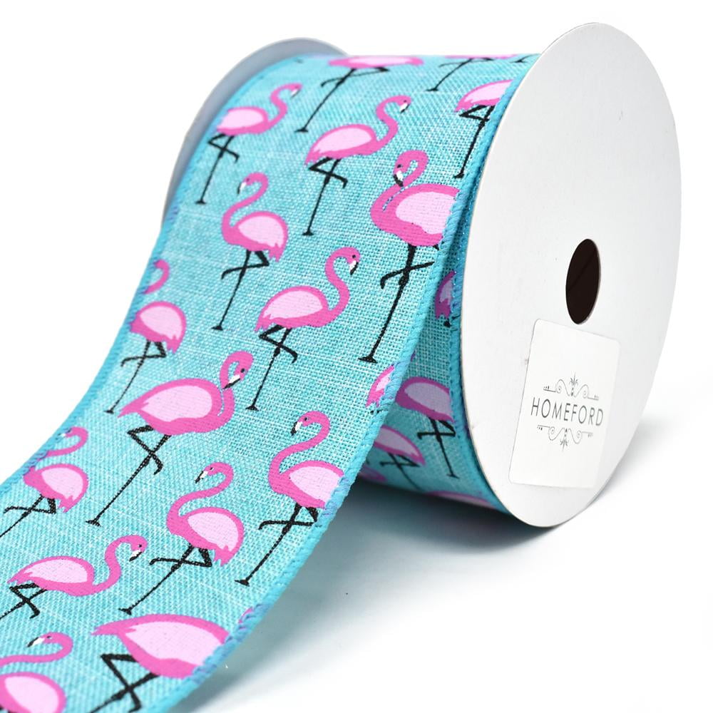 Tropical Flamingo Wired Linen Ribbon, 2-1/2-Inch, 10-Yard, Aqua ...