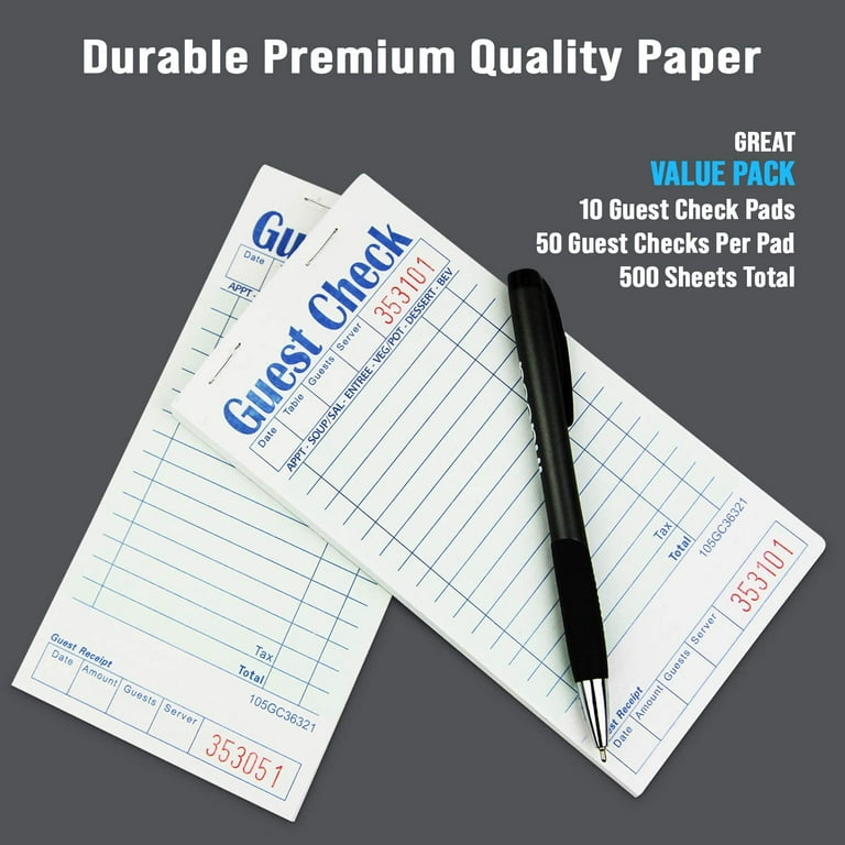 Guest Checks For Servers Server Guest Check Books - 20 Pads (1000 ...
