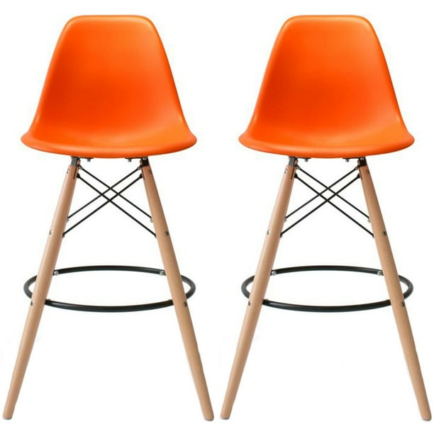 2xhome Set of 2 Orange 28" Seat Height Modern Plastic Style Bar Stool ...