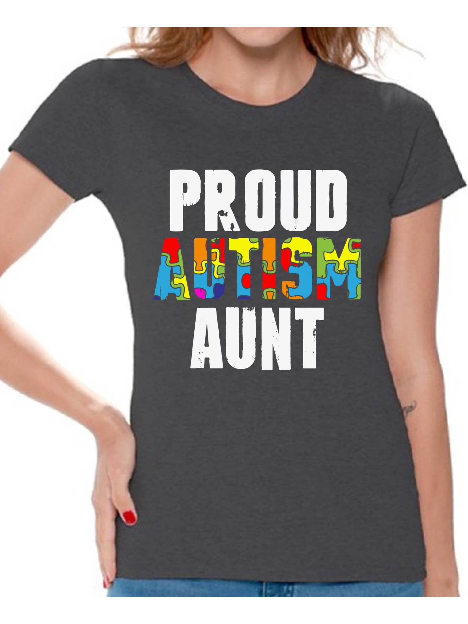 Awkward Styles Proud Autism Aunt Tshirt for Women Autistic Pride Autism Awareness Family Shirts ...